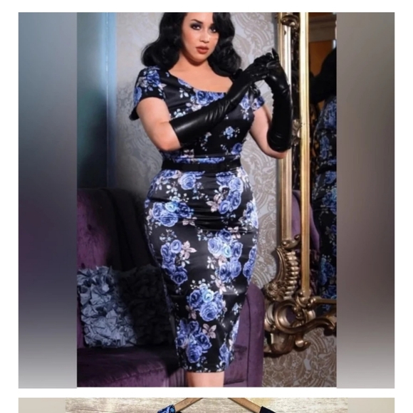 Laura Brynes | Dresses | Nwt Laura Byrnes M Blue Floral Pinup Girl ...